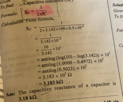 Formula Mathrm X Mathrm C Frac 1 2 Pi Mathrm Fc Calculation