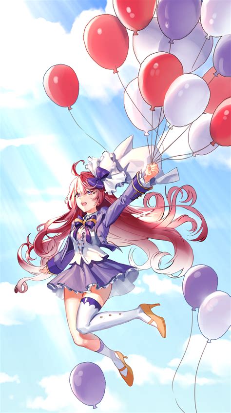 Safebooru 1girl Absurdres Ahoge Asymmetrical Legwear Balloon Blue Sky