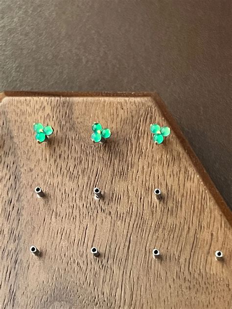 Cute Monroe Piercing With Natural Gemstones Red And Green Stones In Si