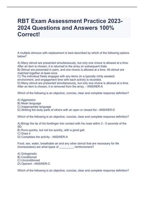 Rbt Exam Assessment Practice Questions And Answers 100 Correct Rbt Stuvia Us