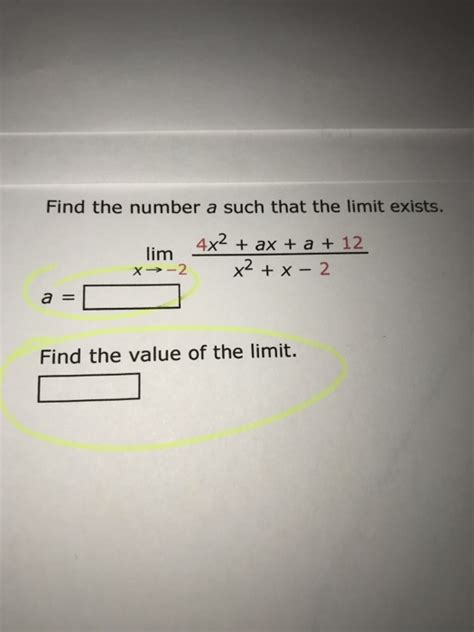 solved find the number a such that the limit exist