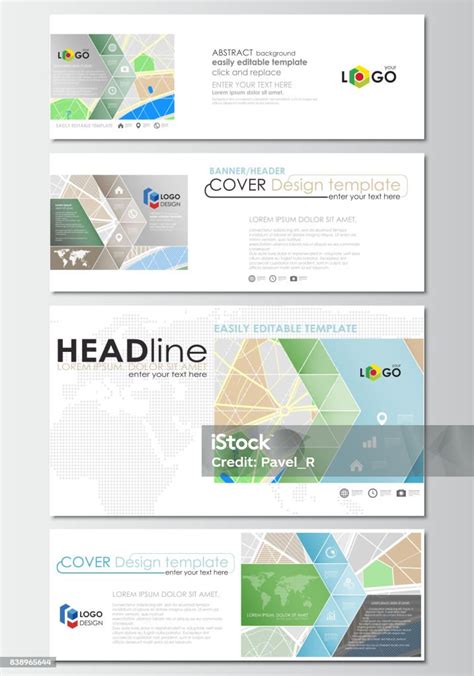 소셜 미디어와 이메일 헤더 세트 현대 배너 비즈니스 템플릿입니다 인기 있는 크기에서 쉽게 편집 가능한 레이아웃입니다 거리와 도시 지도입니다 평면 디자인 서식 파일 관광 업체