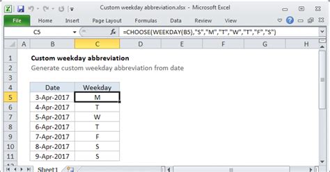 Custom Weekday Abbreviation Excel Formula Exceljet
