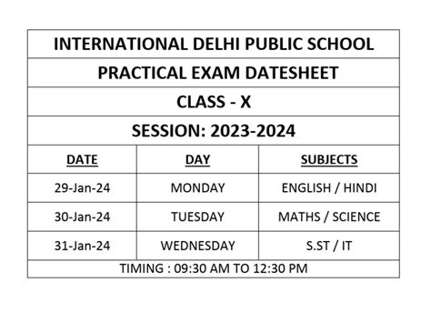 Class X Practical Datesheet 2023 24 Pdf
