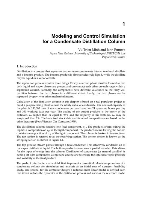 Pdf Modeling And Control Simulation For A Condensate Distillation Column