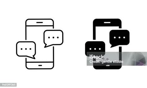휴대 전화 실루엣과 라인 아이콘 세트에 문자 메시지입니다 스마트 전화 메일 온라인 채팅 말풍선 픽토그램 스마트폰 화면 Sms 알림 기호 편집 가능한 획 고립된 벡터 그림