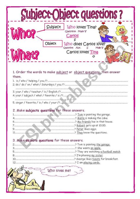 Subject Object Questions Esl Worksheet By Josecarmen Worksheets Library