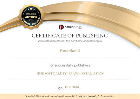Just Now Received The Book Publishing Certificate From Notion Press For Ramprakash S