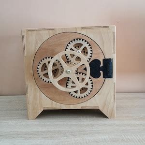 Cnc Files Unique Wooden Storage Box With A Working Gear Lock Mechanism File Cnc Laser Cutting