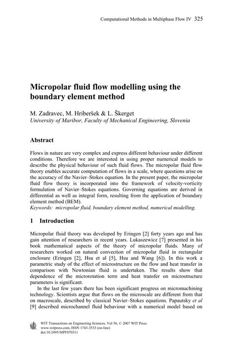 Pdf Micropolar Fluid Flow Modelling Using The Boundary Element Method