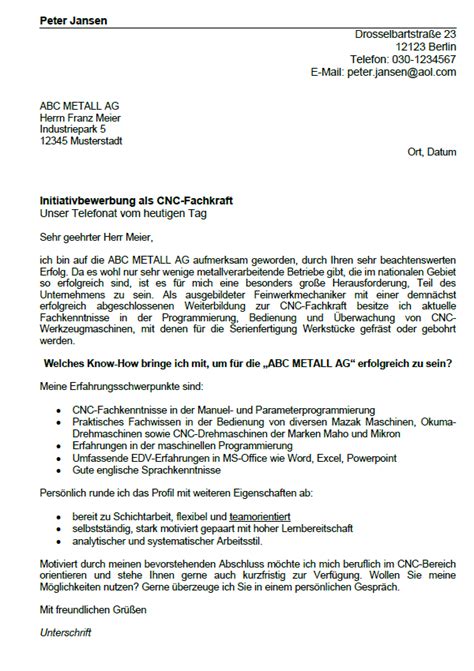 Bewerbung Cnc Fräser Berufseinsteiger Muster Zum Download