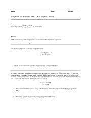 Study Guide Algebra 1 Honors Solving Systems Of Equations Course Hero