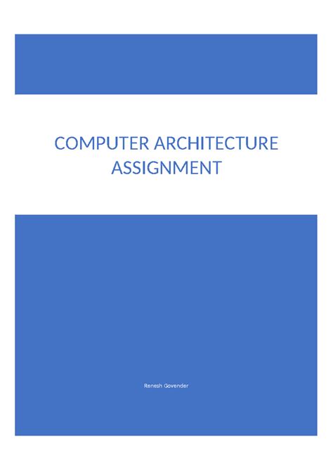 Computer Architecture Assignment Coar Renesh Govender Computer