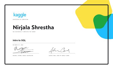 Nirjala Shrestha Completed The Intro To Sql Course On Kaggle