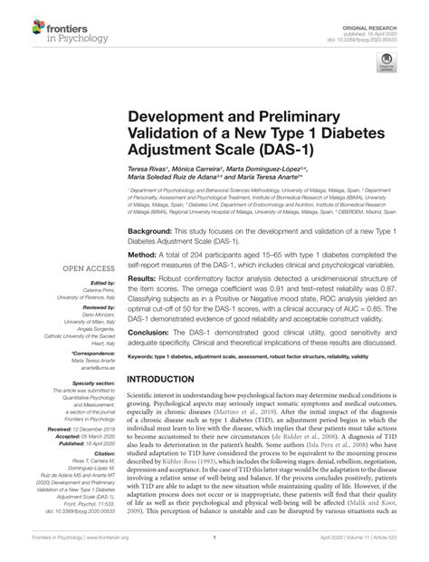 Pdf Development And Preliminary Validation Of A New Type 1 Diabetes Adjustment Scale Das 1