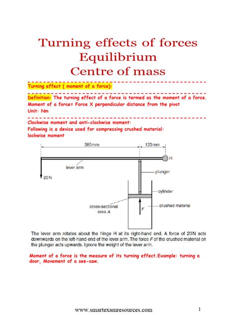 1 5 2 Igcse Physics Notes Motion Forces Energy Turning Effects Of Forces Pdf Lever Force