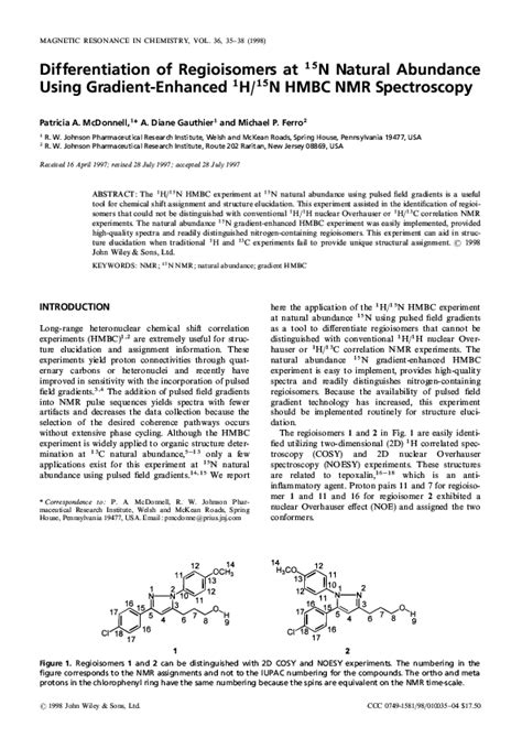 Pdf Differentiation Of Regioisomers At15n Natural Abundance Using Gradient Enhanced1h 15n Hmbc