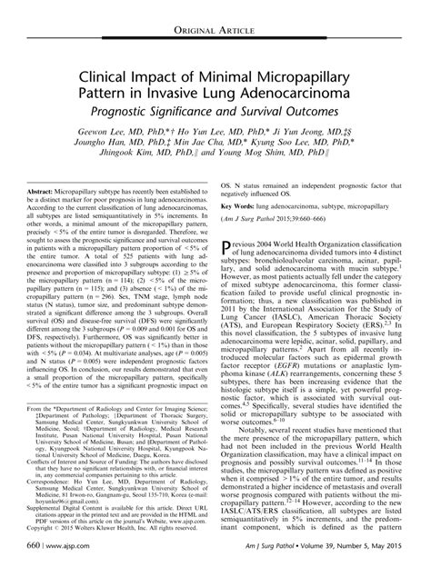 Pdf Clinical Impact Of Minimal Micropapillary Pattern In Invasive Lung Adenocarcinoma