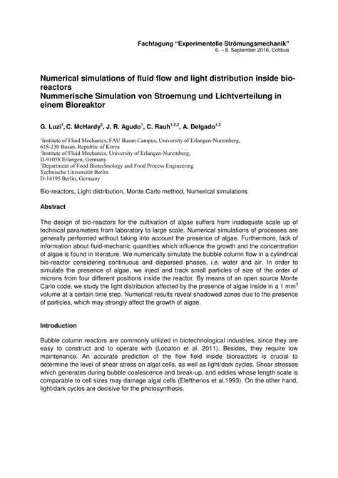 Pdf Numerical Simulations Of Fluid Flow And Light Distribution Inside