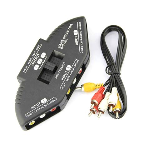 3 Way Audio Video Av Rca Splitter Black Switch Sel Grandado