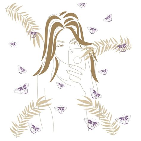 아름 다운 젊은 여자의 초상화 프리미엄 벡터