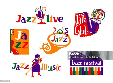 재즈 페스티벌 만화 아이콘 세트 뮤지컬 클럽 라이브 뮤직 콘서트 발표 크리에이티브 레이블 및 타이포그래피 마이크 플라이어 색소폰