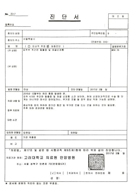 올 3월 이씨가 고대 안암병원에서 받은 진단서 오마이포토