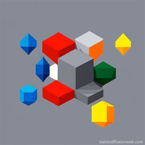 Many Hand Drawed Dynamic 3d Polyhedra Of Primary Colors With Different Shades Of Gray With A