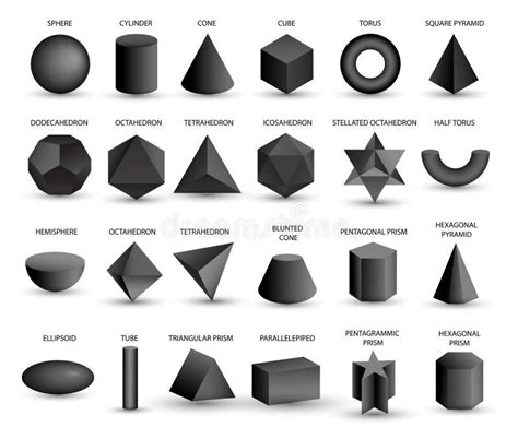 Realistic 3d Black Geometric Shapes Isolated On White Background Maths Geometrical Figure Form