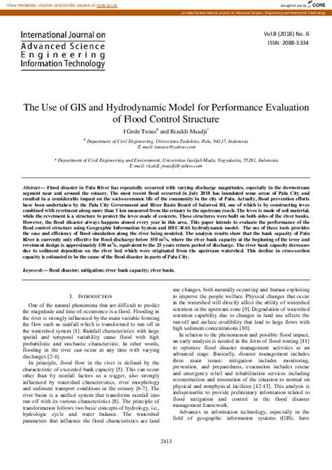 Pdf The Use Of Gis And Hydrodynamic Model For Performance Evaluation