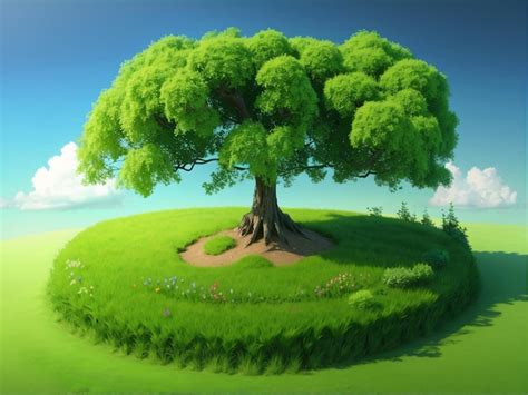 Premium Photo Green Background With Grass And Cloud Modeling