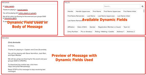 how do i add dynamic fields to my email text message or report