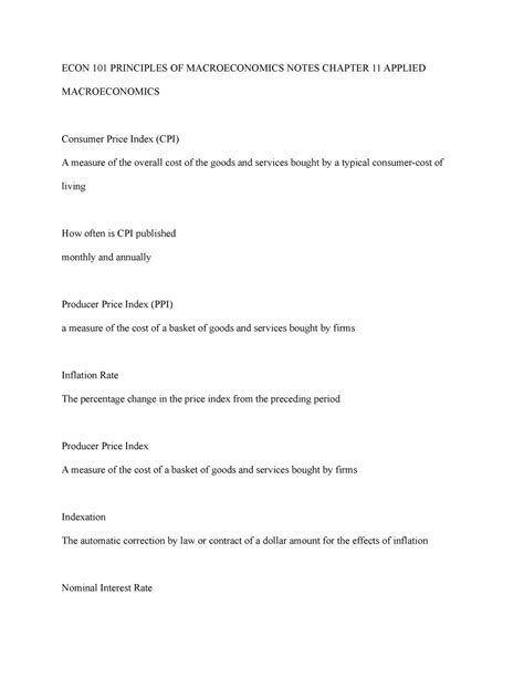 Econ 101 Principles Of Macroeconomics Notes Chapter 11 Applied Macroeconomics Econ 101