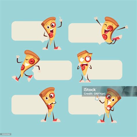 피자 캐릭터 빈 배너 근처에 서 있는 재미있는 얼굴을 가진 슬라이스 피자 마스코트 0명에 대한 스톡 벡터 아트 및 기타 이미지 0명 고기 귀여운 Istock