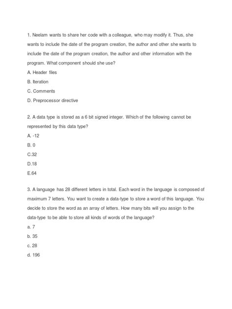 Mcq Pdf Control Flow C Programming Language