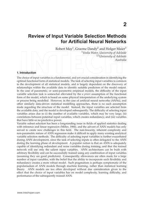 Pdf Review Of Input Variable Selection Methods For Artificial Neural