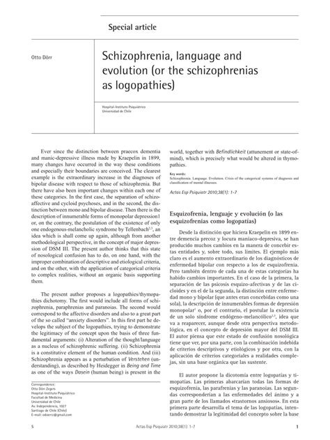 Pdf Schizophrenia Language And Evolution Or The Schizophrenias As