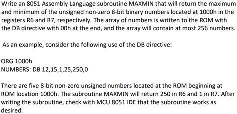 solved write an 8051 assembly language subroutine maxmin that will return the maximum and