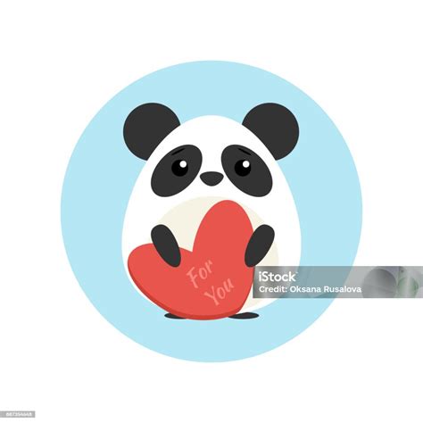 배경에 파란색 원에 발에서 심장 모양으로 귀여운 팬더의 벡터 일러스트 레이 션 일본에 대한 스톡 벡터 아트 및 기타 이미지