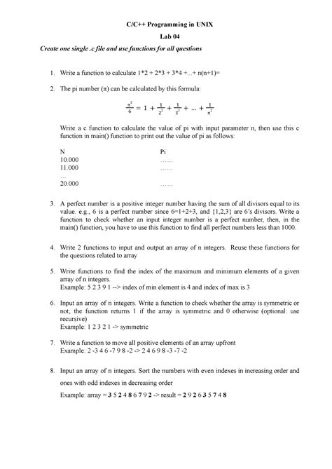 C Lab A Lap Trinh C C C C Programming In Unix Lab Create One Single C File And Use