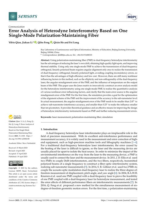 Pdf Error Analysis Of Heterodyne Interferometry Based On One Single Mode Polarization