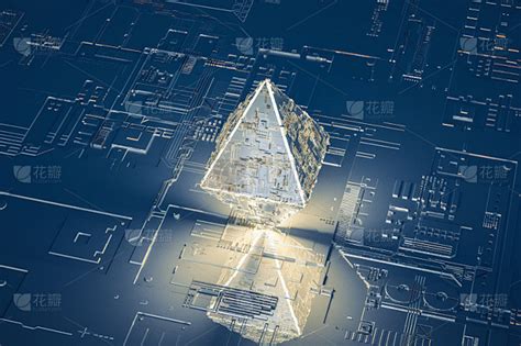 3d渲染，电路板和金光芯片