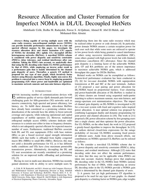 Pdf Resource Allocation And Cluster Formation For Imperfect Noma In Dlul Decoupled Hetnets