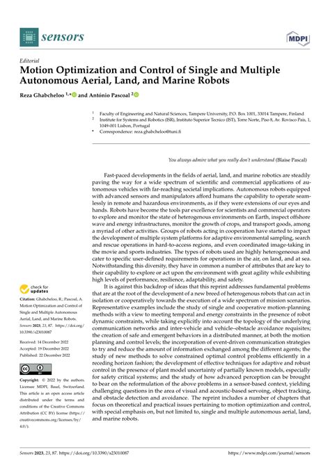 Pdf Motion Optimization And Control Of Single And Multiple Autonomous Aerial Land And Marine