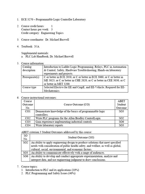 Ece 3270 Syllabus Pdf Programmable Logic Controller Electronic Engineering