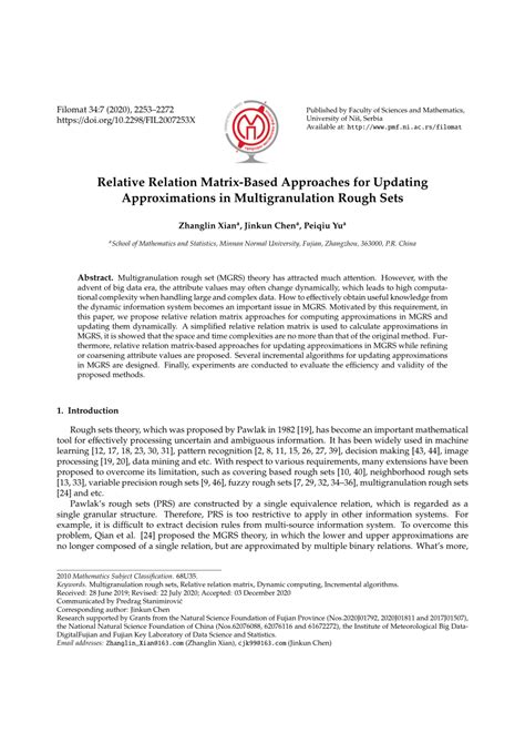 Pdf Relative Relation Matrix Based Approaches For Updating Approximations In Multigranulation