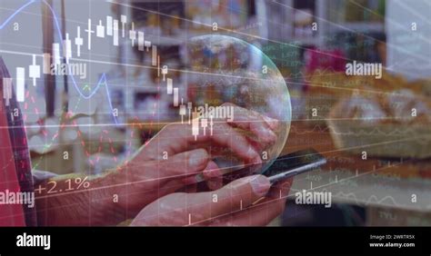 A Stock Market Display With A Globe White Stock Market Tickers And