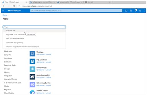 Step 2 Select Function App From The Search Results And Then Select Create