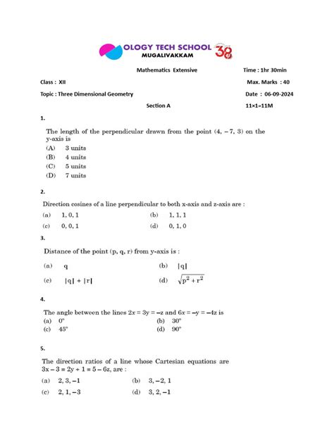 Class Xii Mathematics Extensive Exam2 Pdf