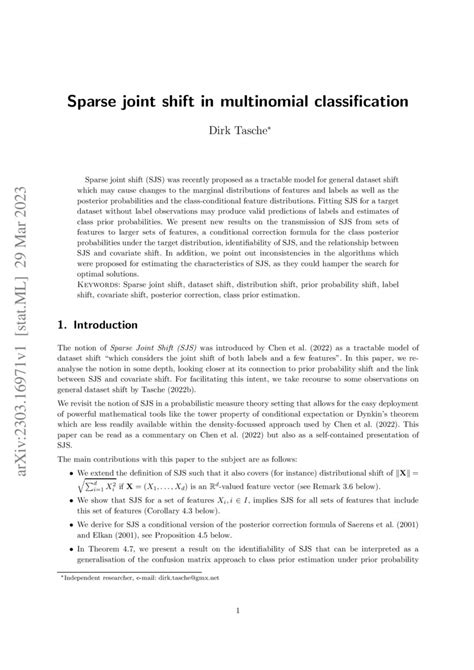 Sparse Joint Shift In Multinomial Classification Deepai